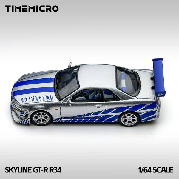 1/64 Time Micro TM800502 Nissan Skyline GT-R R34 FNF Silver/ Blue ...